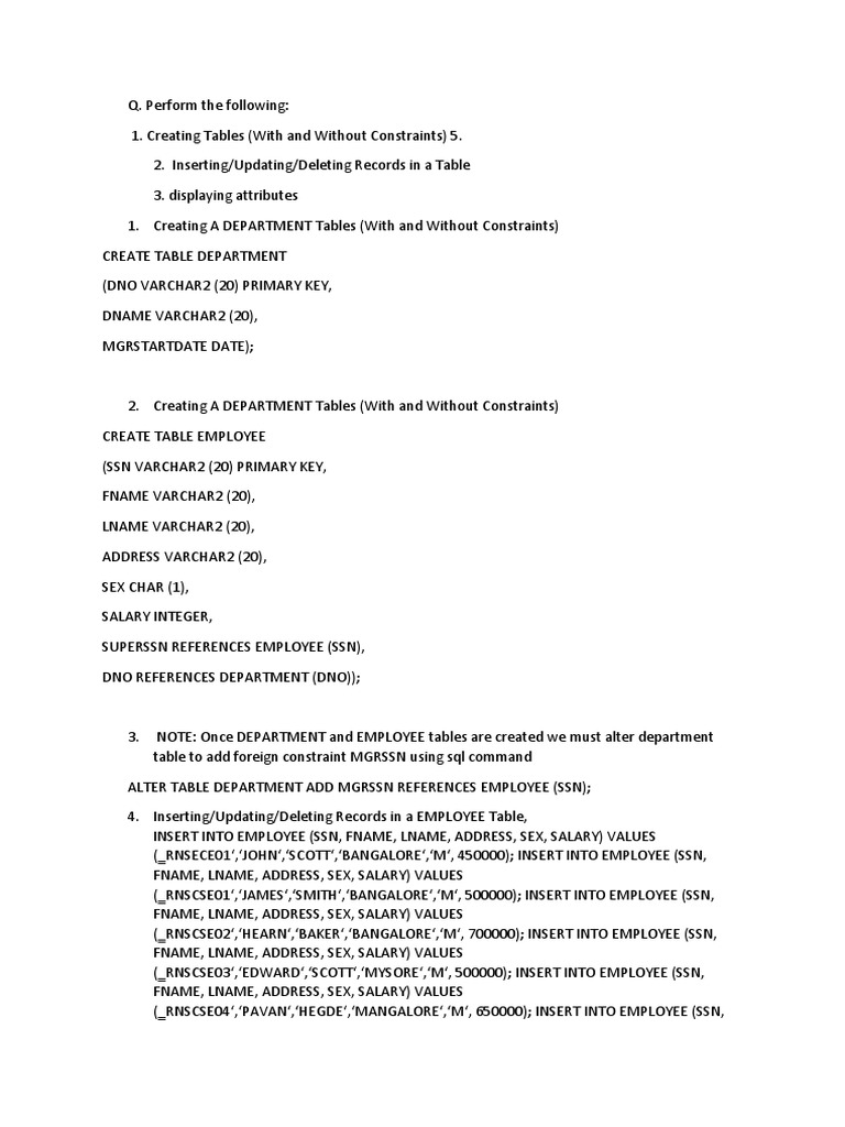 Creating A DEPARTMENT Tables | PDF | Data | Information Technology ...