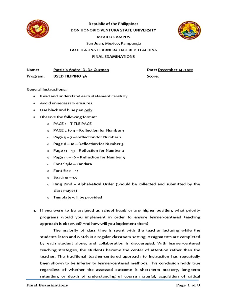 Facilitating Learner Centered Teaching Finals | PDF | Teaching Method ...