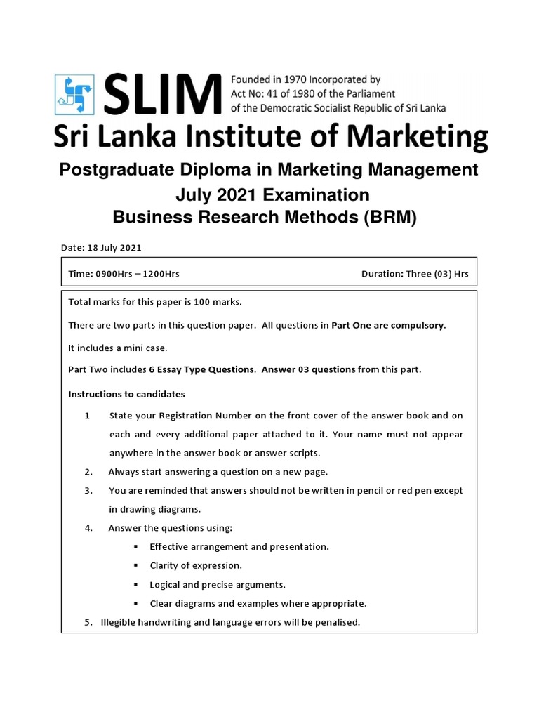 BRM July 2021 QP | PDF | Conceptual Model | Questionnaire
