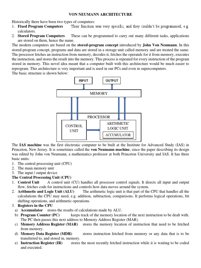 Von Neumann Architecture Basics | PDF | Central Processing Unit | Computer Data Storage