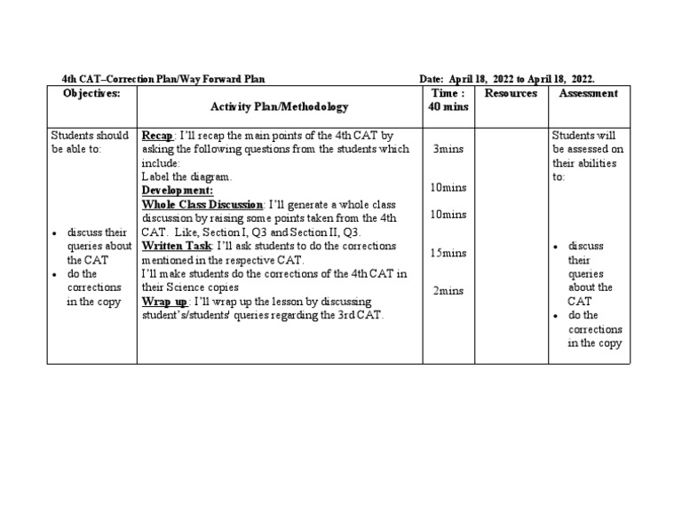 4th CAT, April 2022 WAY FORWARD PLAN | Download Free PDF | Cognition ...