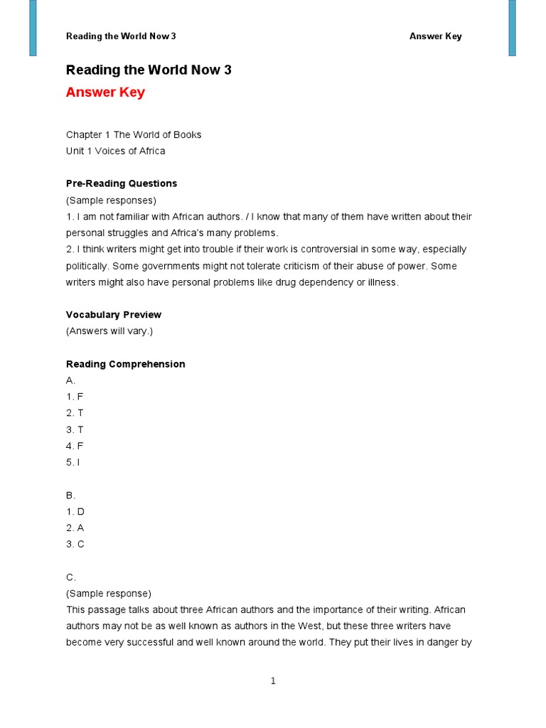 Reading The World Now 3 Answer Key 2 | PDF | Planets | Photosynthesis