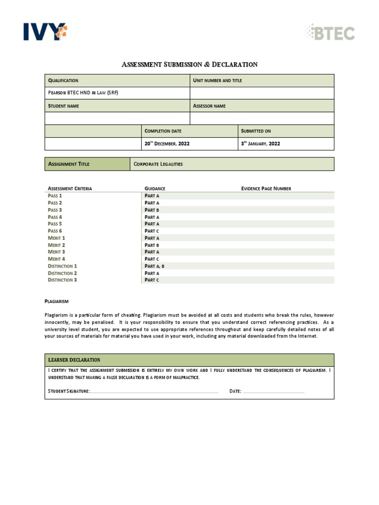 Ssessment Ubmission Eclaration: P 1 P 2 P 3 P 4 P 5 P 6 M 1 M 2 M 3 M 4 ...