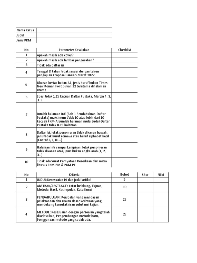 Form Penilaian PKM-AI | PDF