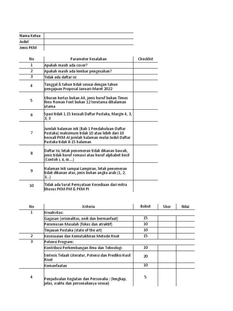 Form Penilaian PKM-RE | PDF