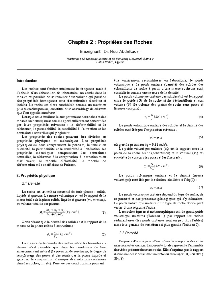 Chapitre 2 Proprietes Des Roches F | PDF | Élasticité (Physique ...