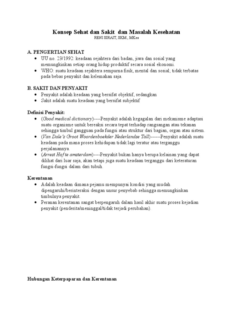 Konsep Sehat Dan Sakit Dan Masalah Kesehatan | PDF