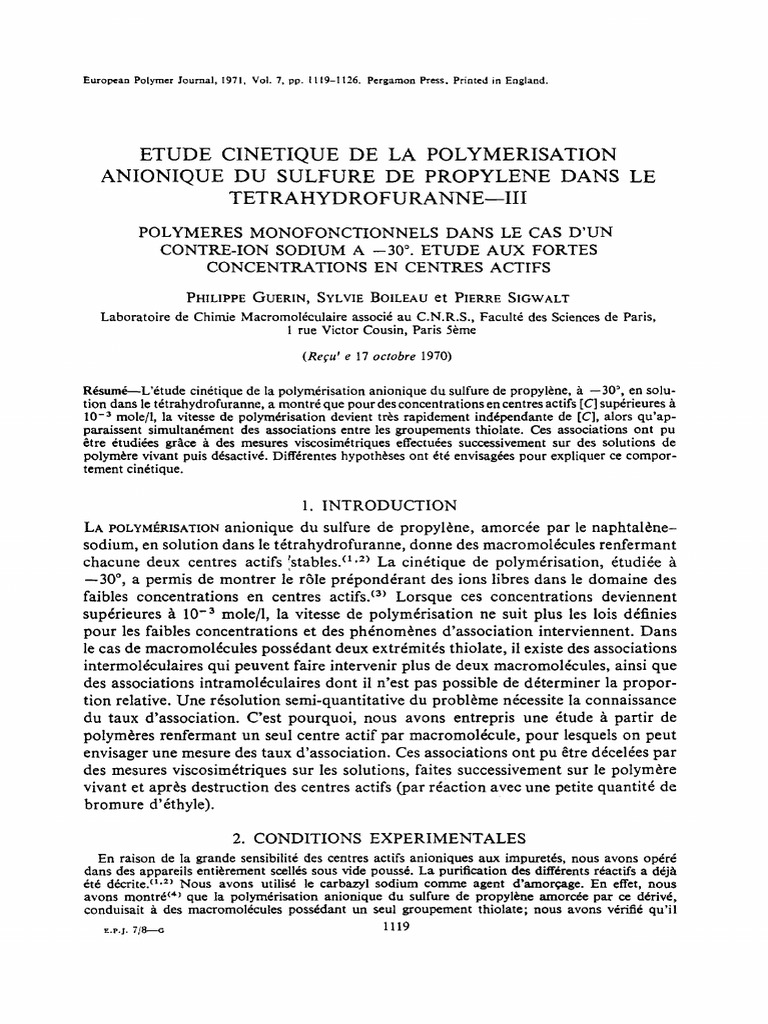Cinétique de polymérisation du propène | PDF | Ion | Sciences physiques