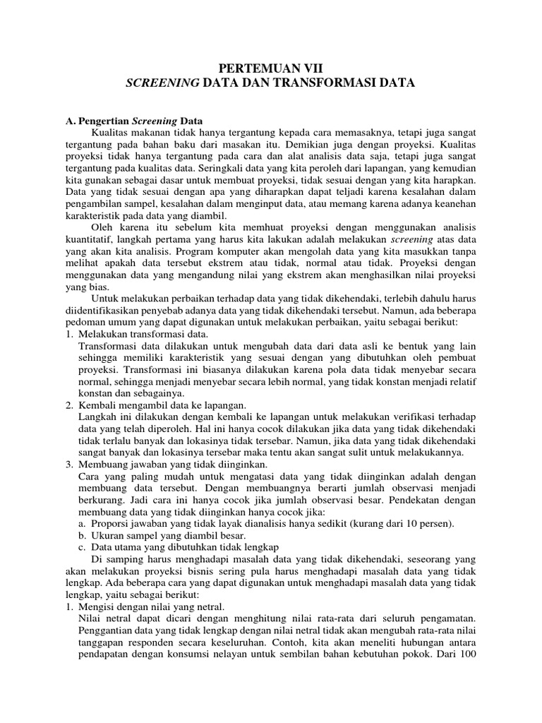 Screening dan Transformasi Data | PDF