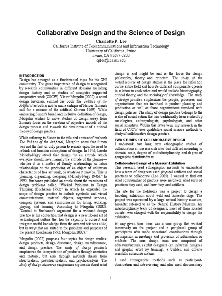 Collaborative Design and The Science of Design - Lee | PDF | Design | Social Sciences