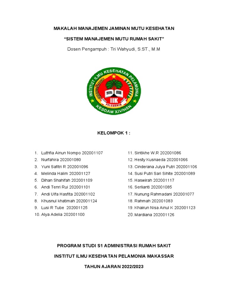 Makalah Manajemen Jaminan Mutu Kesehatan Pak Tri | PDF
