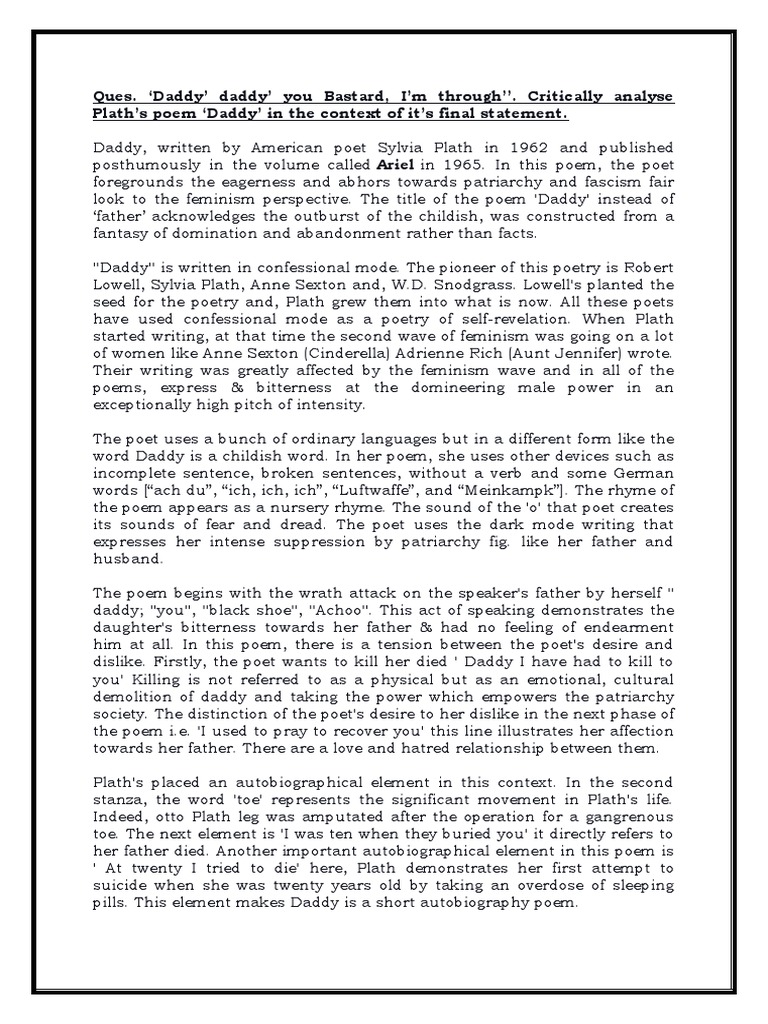 Sylvia Plath Assignment | PDF | Sylvia Plath