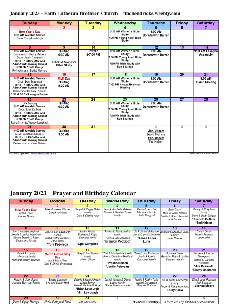 flbc - jan - calendar - 2023 | PDF | Protestant Denominational Families ...