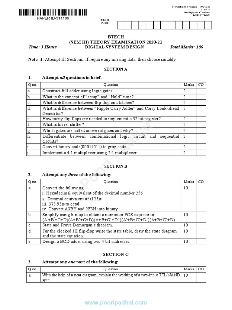 Digital System Design KEC302 | PDF | Computer Science | Theoretical ... Digital System Design KEC302 | PDF | Computer Science | Theoretical ...