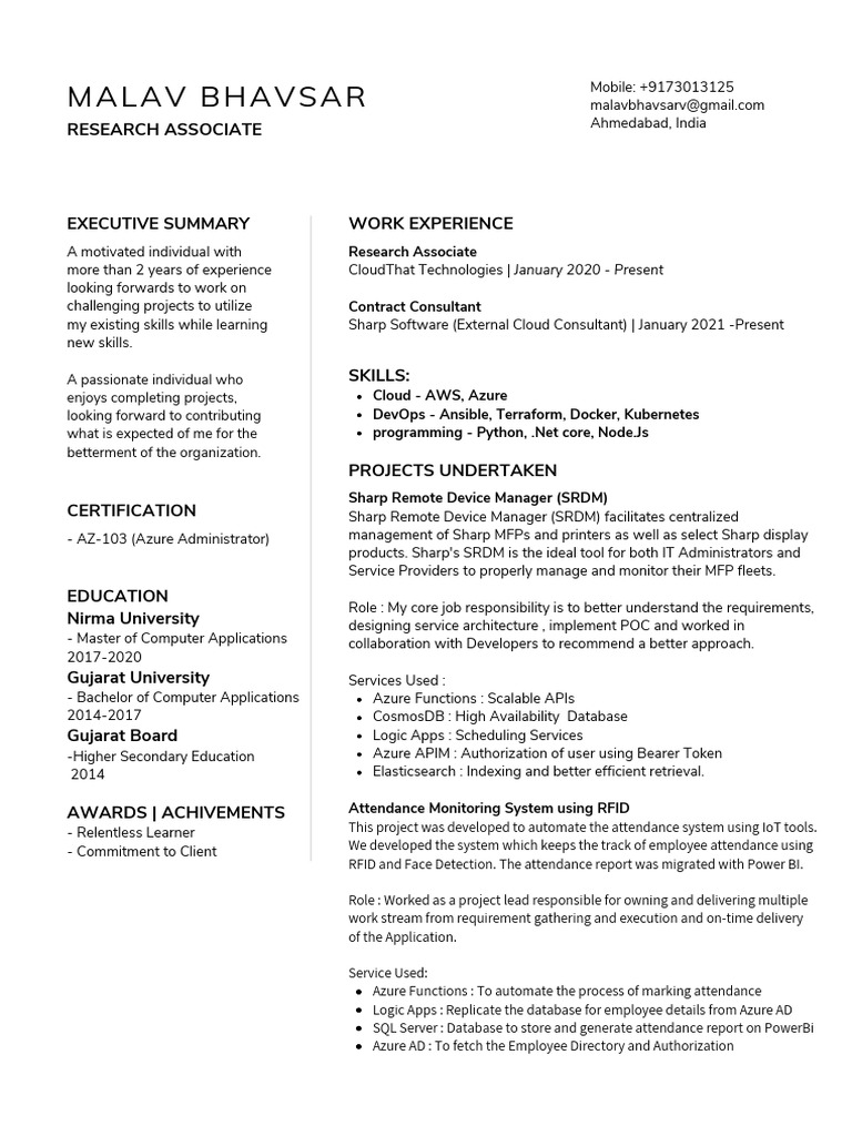 Resume Format For IT - Cloud | PDF | Microsoft Azure | Databases