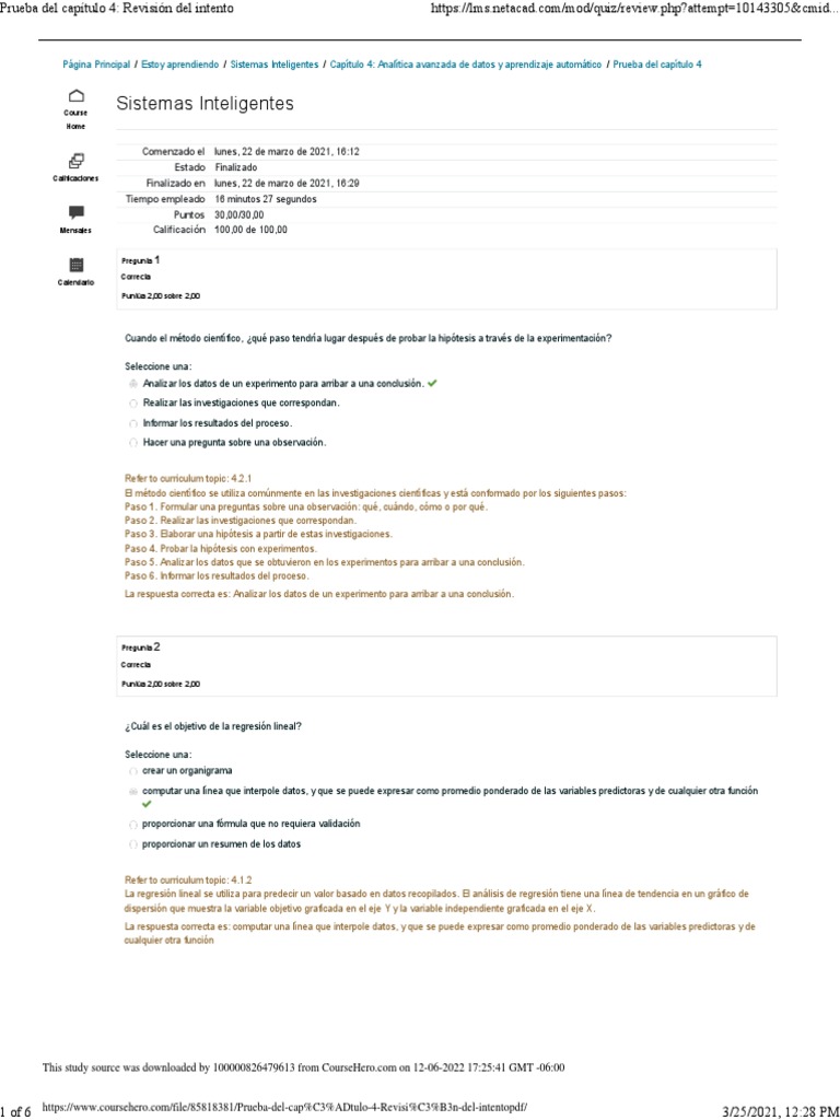 Prueba Del Cap Tulo 4 Revisi n Del Intento.pdf | PDF | Experimentar ...