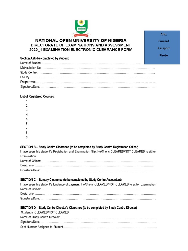 2020_1 Exam Electronic Clearance Form | PDF