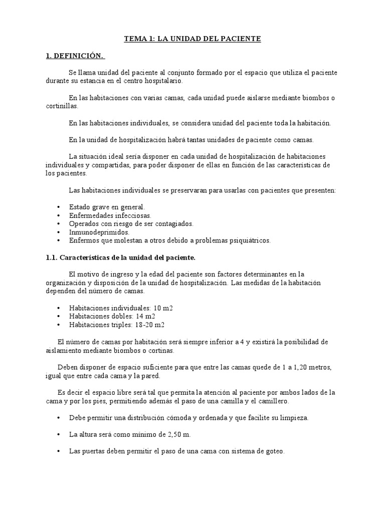 Tema 1. Unidad Del Paciente | PDF | Colchón | Enfermería