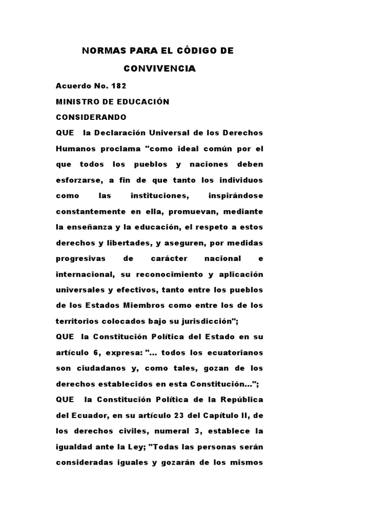 Normas Para El Código De Convivencia Pdf Maestros Derechos