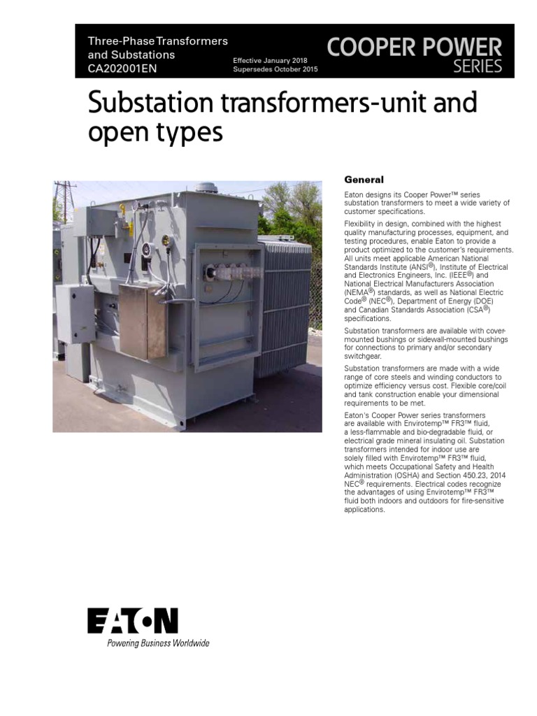 Catálogo Transformadores Tipo Subestación - EATON | PDF | Transformer ...