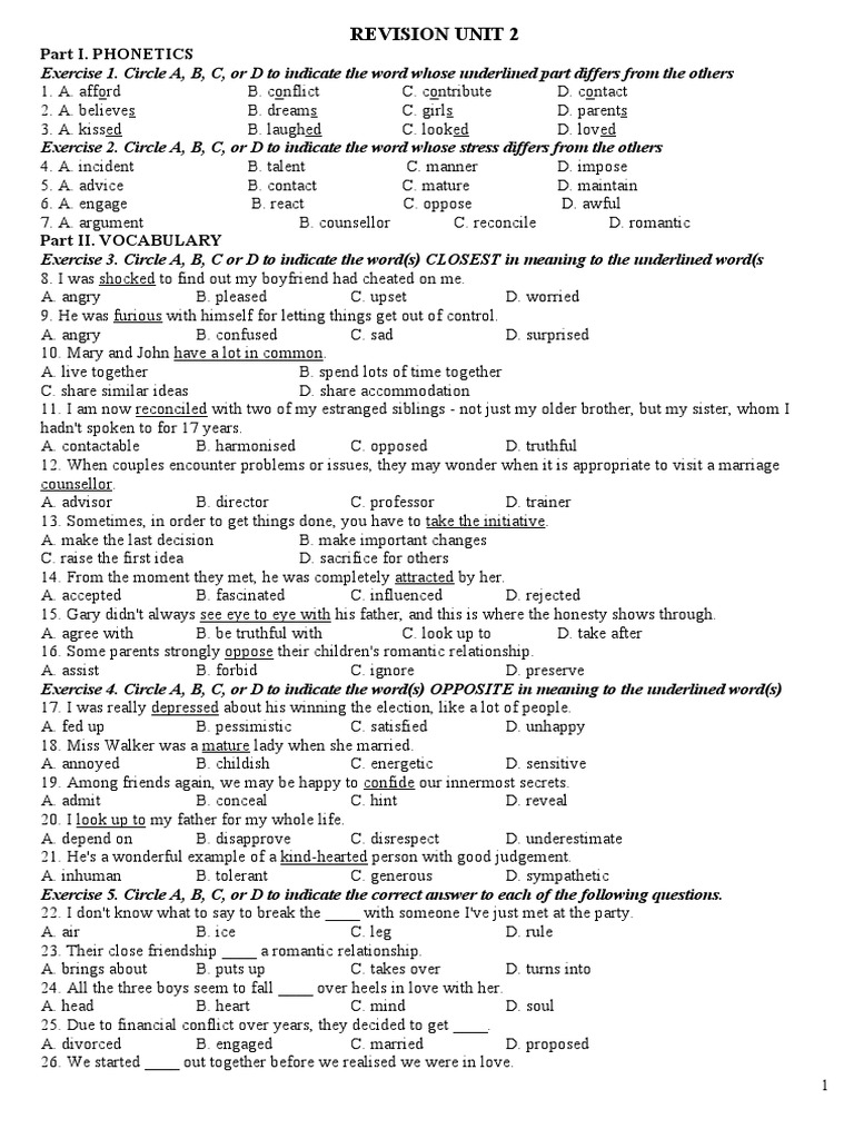 Revision Unit 2 | PDF | Adolescence | Romance (Love)