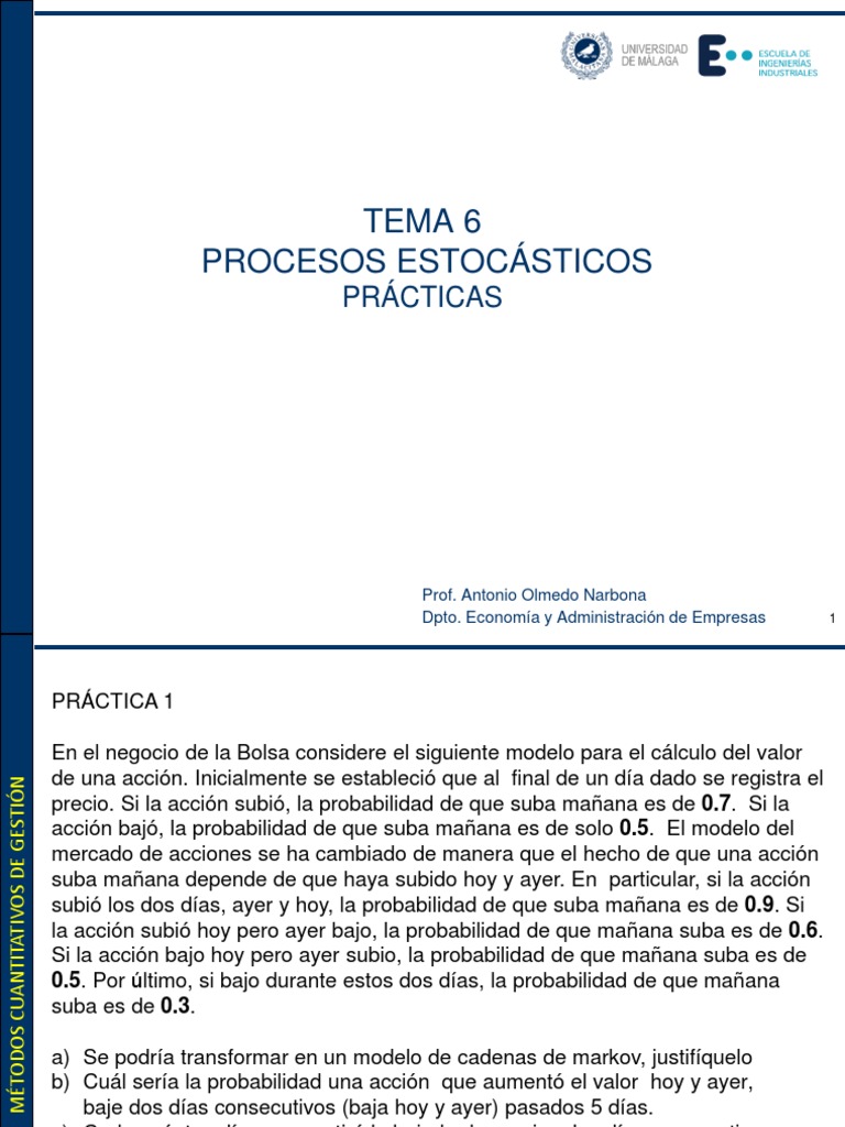 Tema 6 Procesos Estocásticos: Prácticas | PDF | Probabilidad | Economias