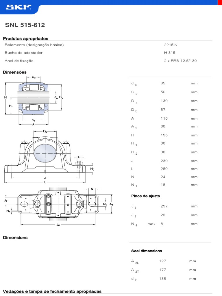 Caixas de mancal bipartidas das séries SNL e SE para rolamentos em uma ...