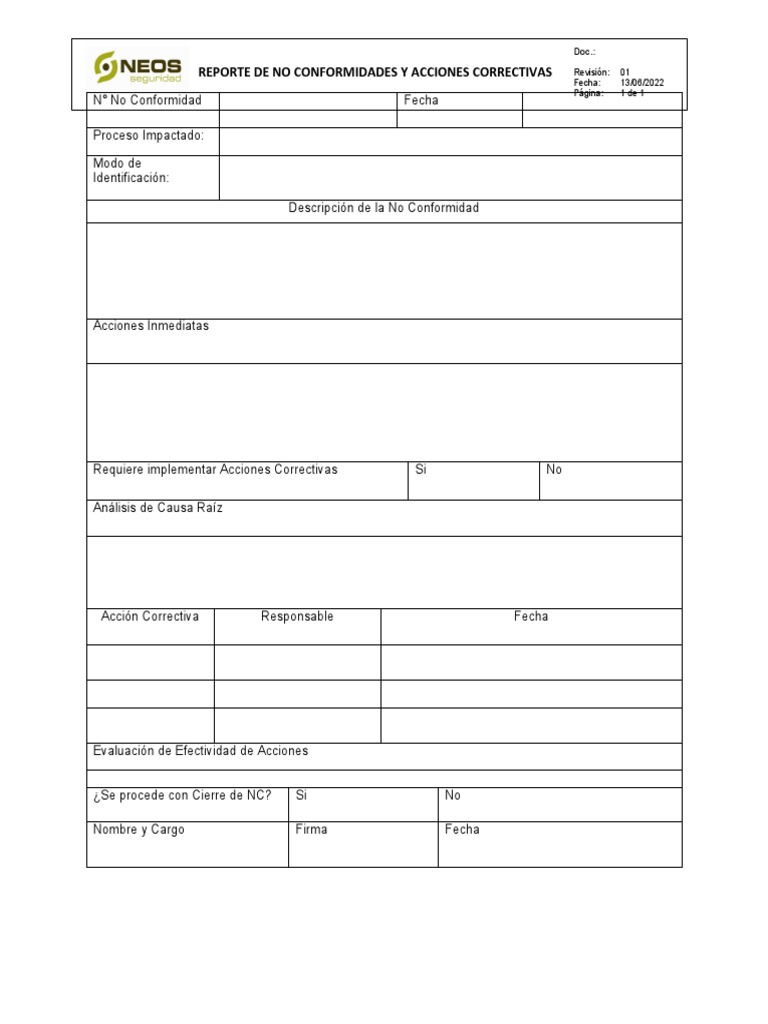 Reporte De No Conformidades Nc A C Pdf 4225