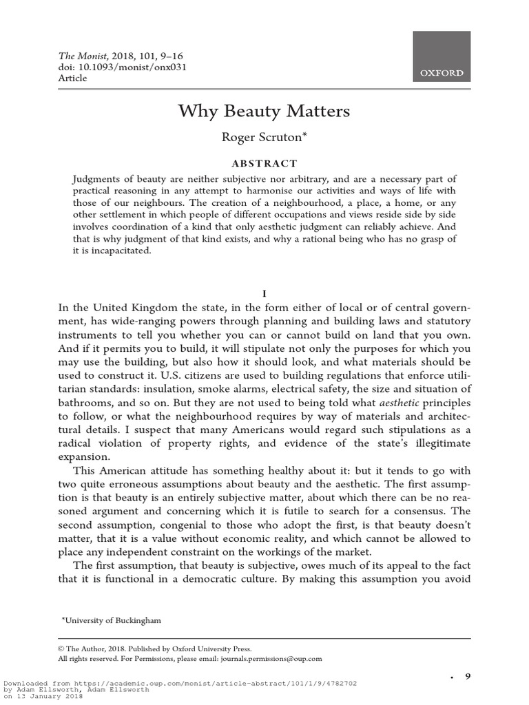 Scruton, Roger - 'Why Beauty Matters' | PDF | Beauty | Aesthetics