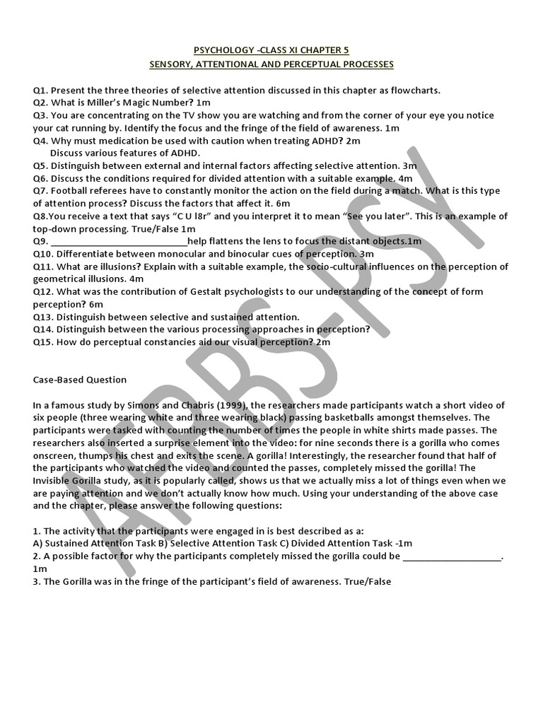 Understanding Sensory, Attentional and Perceptual Processes: A Case ...