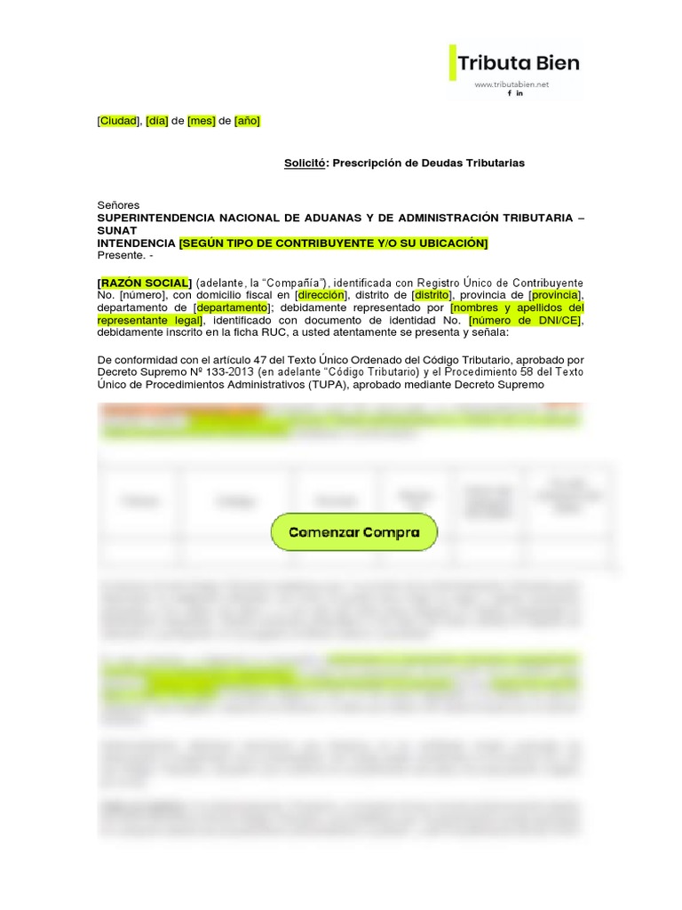 C021. Modelo de Solicitud de Prescripción de Deudas Tributarias | PDF