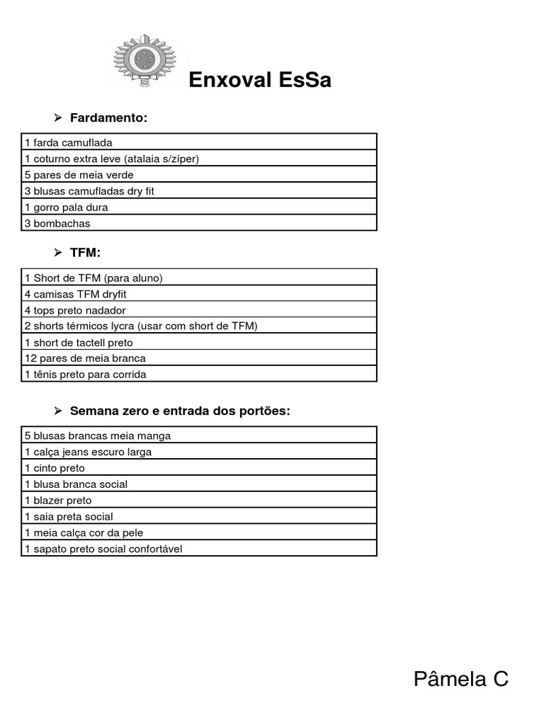 Enxoval Feminino Esa | PDF | Ferramentas