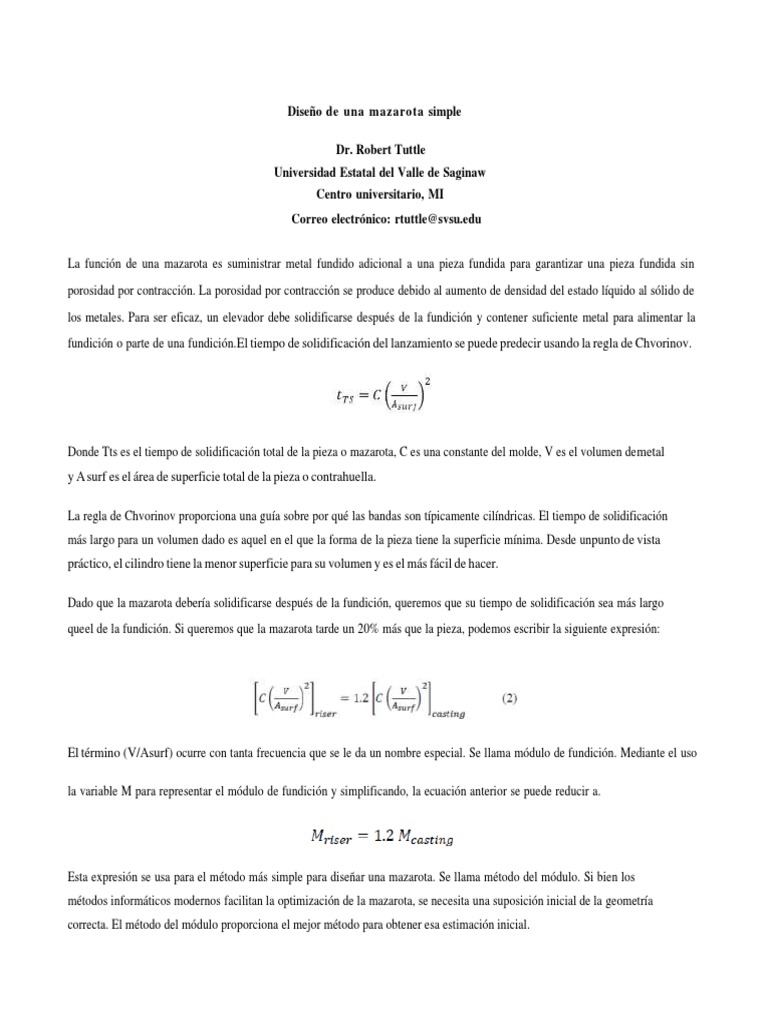 Diseño y cálculo de mazarotas en fundición | PDF | Fundición | Bronce