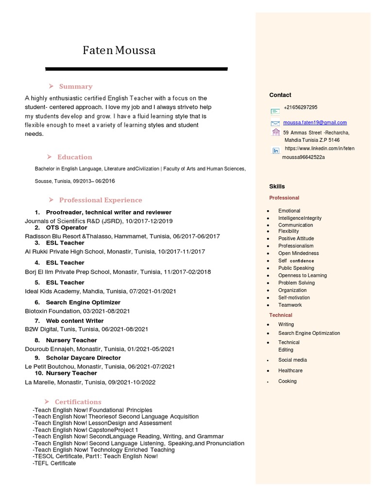 Faten Moussa: Education | PDF | English As A Second Or Foreign Language ...