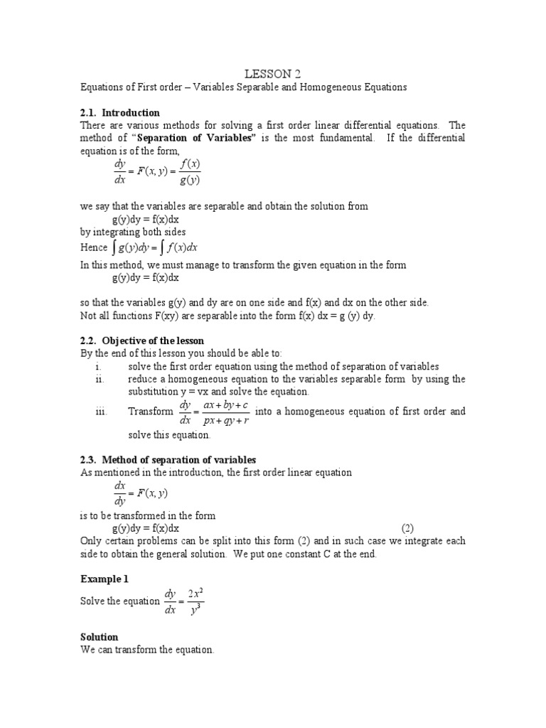 ODE Notes Lecture 2-4 | PDF | Mathematical Objects | Equations
