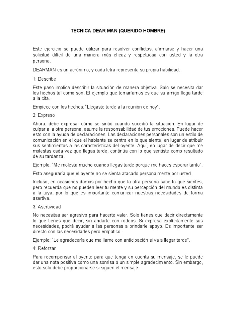 Técnica Dear Man | PDF | Comunicación | Conceptos psicologicos