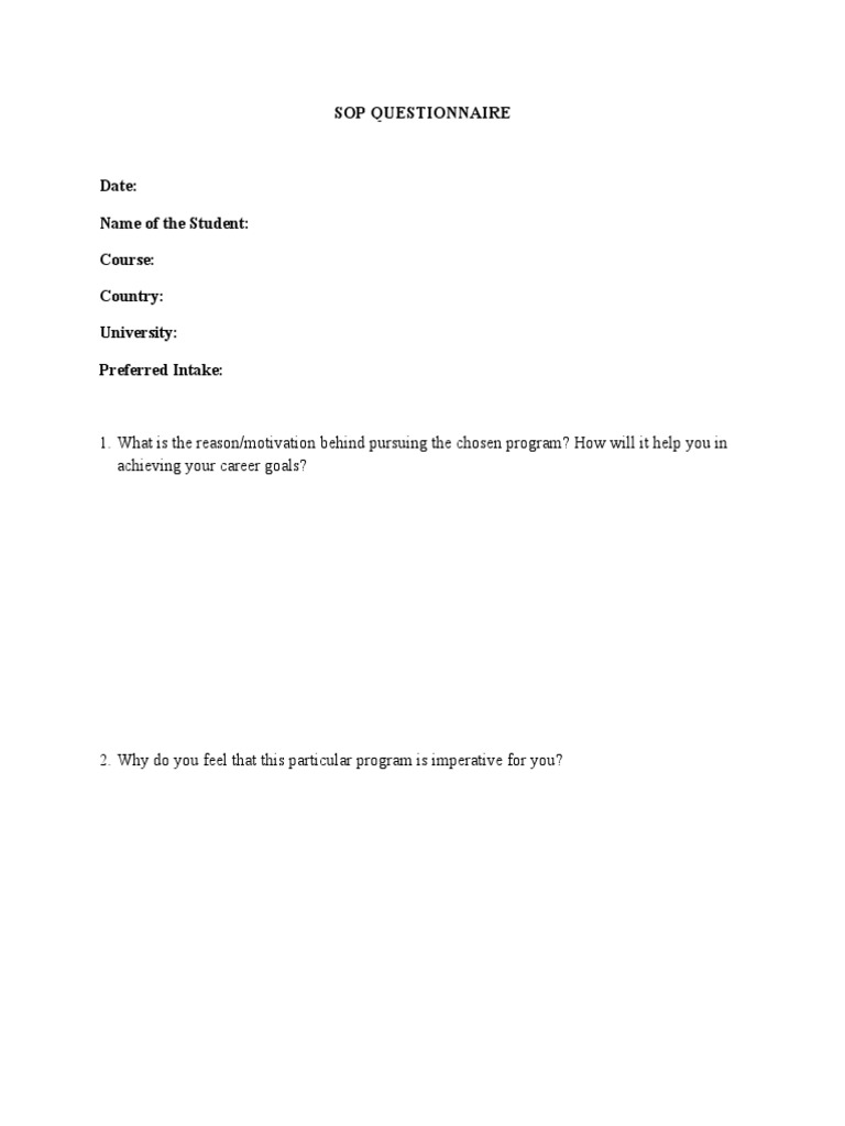 SOP Questionnaire | PDF | Career & Growth | Business