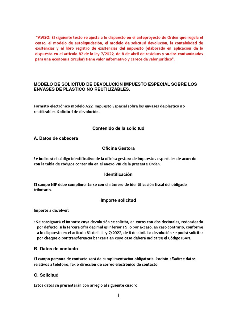Modelo Solicitud Devolucion | PDF | Impuestos | Economias