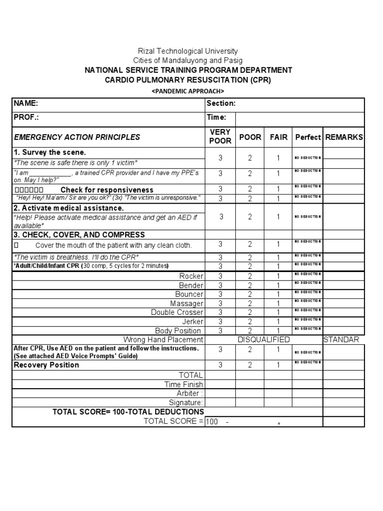 CPR Score Card Pandemic Approach | PDF | Cardiopulmonary Resuscitation ...