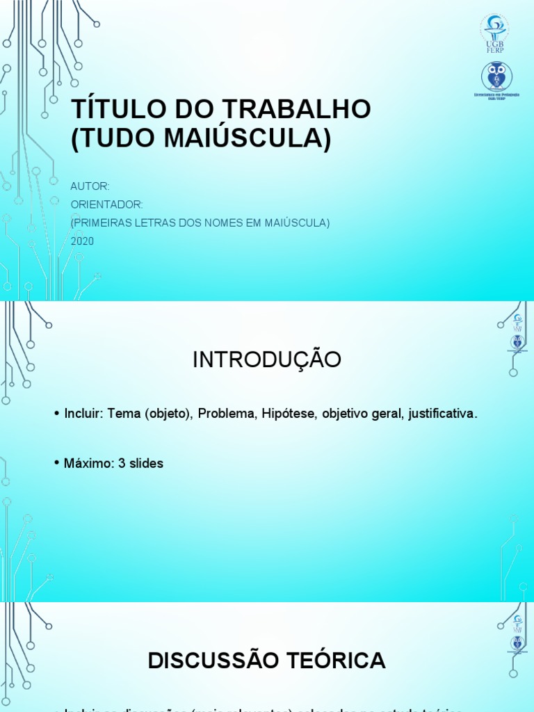 Slides para A Apresentação Do TCC Modelo 2020 | PDF