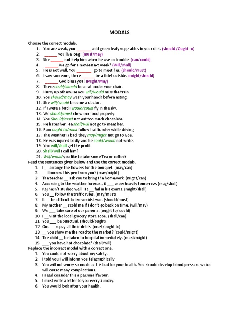 Class 5 Modals Worksheet with Answers | PDF