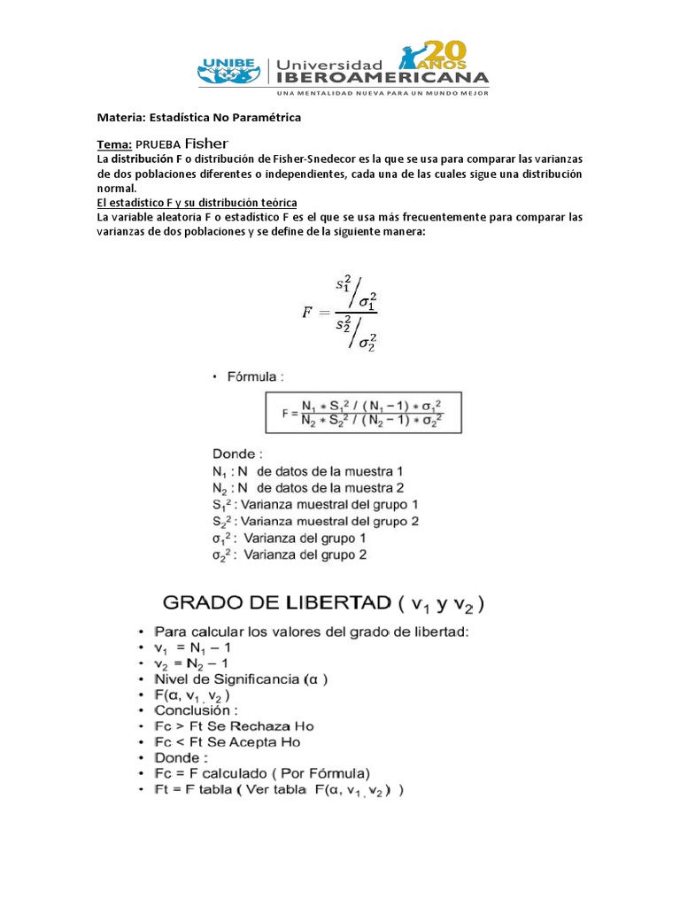 Aplicación de la prueba F de Fisher para comparar varianzas entre ...