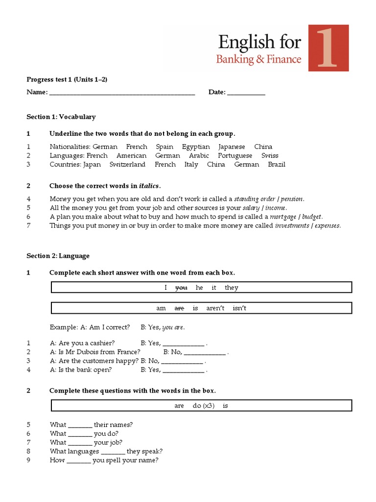 VE Banking Tests PrTest01 | PDF | Banks | Financial Services