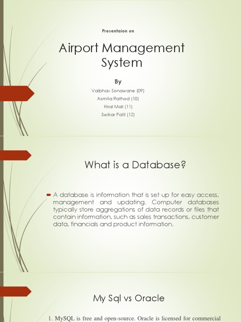 Airport Management System: Presentaion On | PDF | Databases | My Sql
