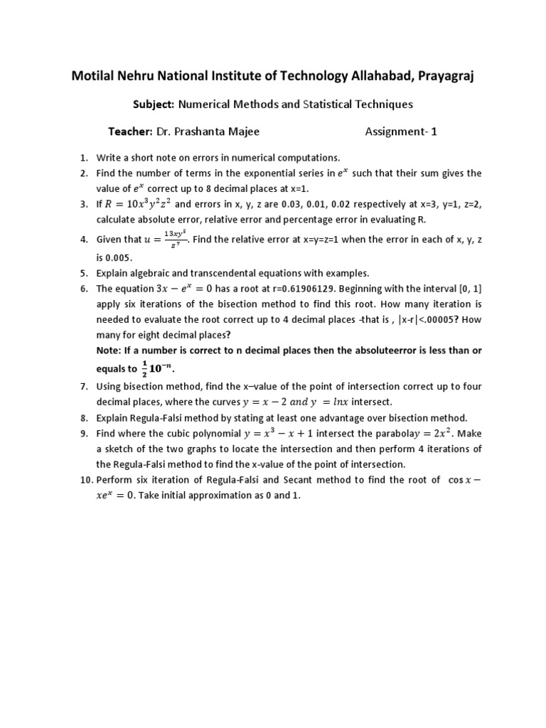 Numerical Methods Assignment | PDF | Teaching Methods & Materials