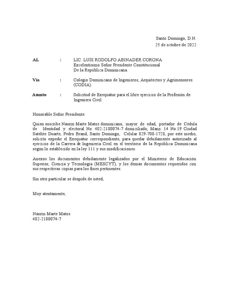 Modelo Carta Al Presidente | PDF | Derecho