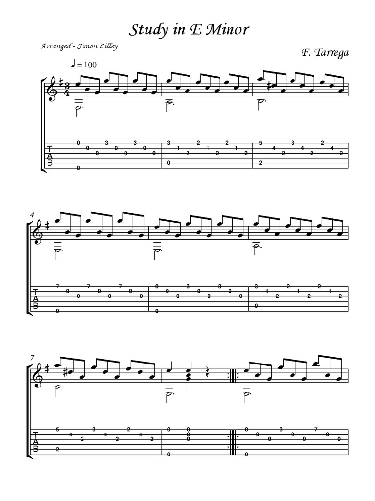 Study in e Minor Tab Tarrega 59ed2c8179f2c | PDF