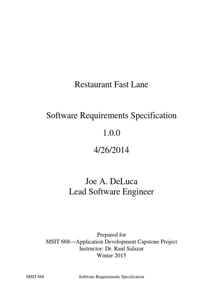 Restaurant Fast Lane SRS JoeDeLuca | PDF | Menu | Point Of Sale