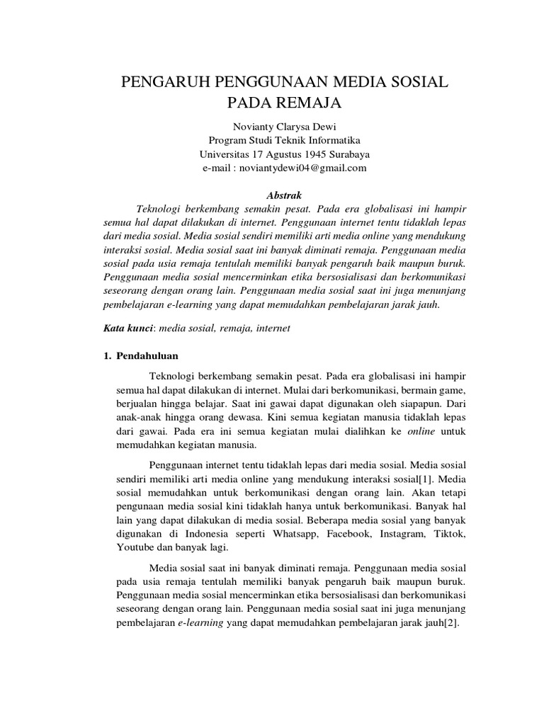 Pengaruh Penggunaan Media Sosial Pada Remaja | PDF