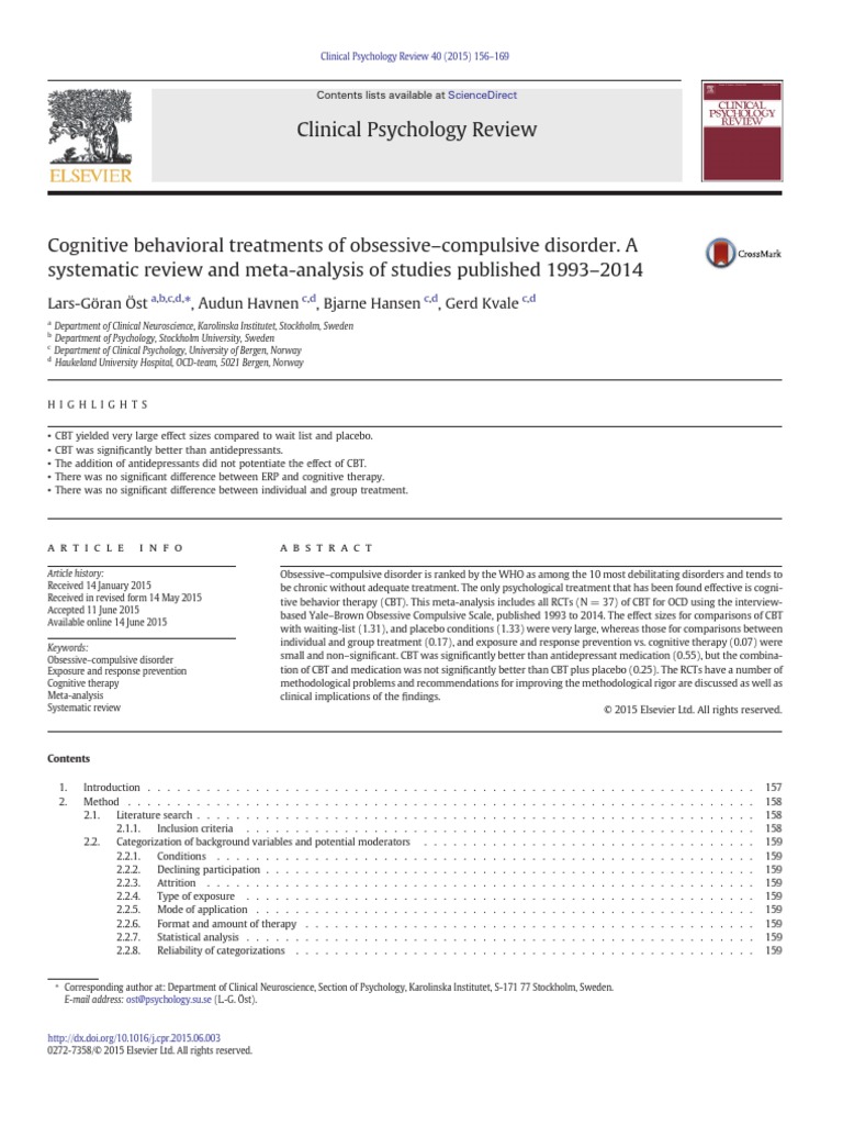 Ost Et Al 2015 | PDF | Obsessive–Compulsive Disorder | Cognitive ...